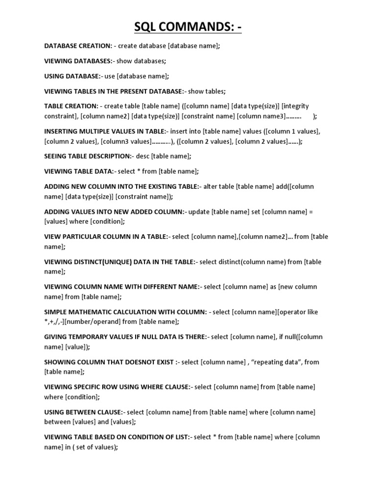 SQL Commands | PDF | Table (Database) | Data Management
