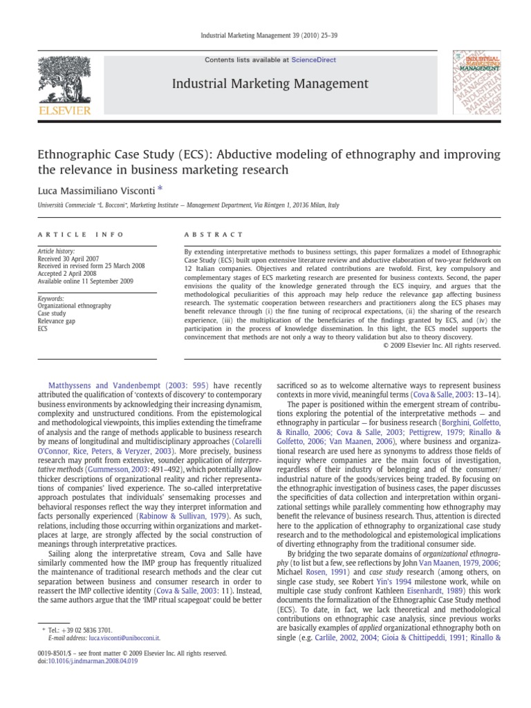 Industrial Marketing Management: Luca Massimiliano Visconti | PDF | Ethnography | Case Study