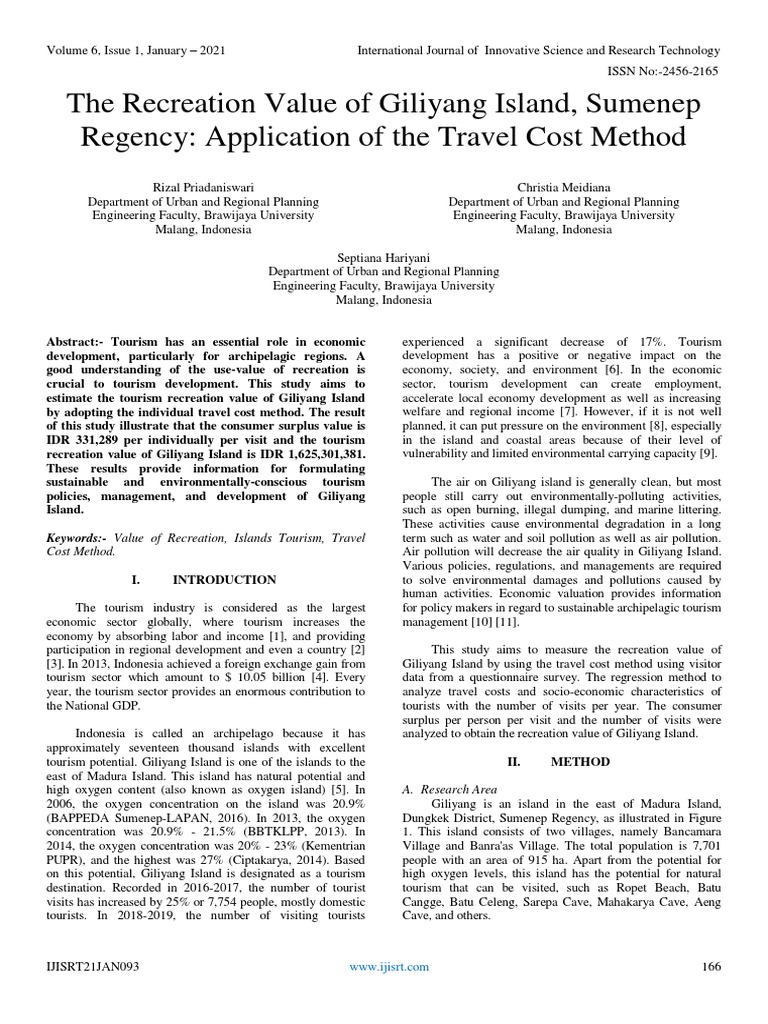 The Recreation Value of Giliyang Island, Sumenep Regency Application of ...