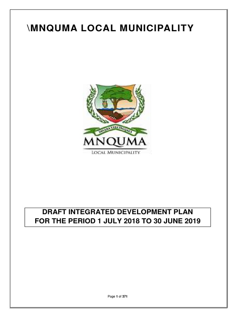 Mnquma Local Municipality Draft 2018 2019 Idp 07 May 2018 | PDF ...