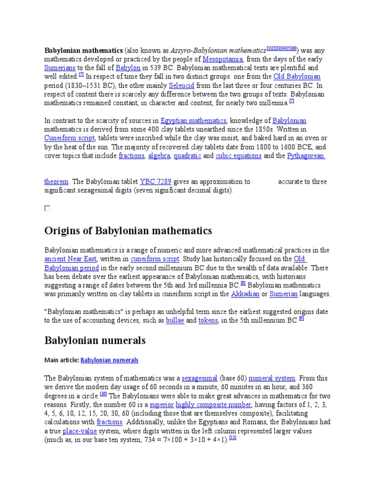 Origins of Babylonian Mathematics: Babylonian Mathematics (Also Known ...