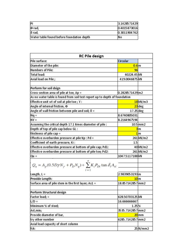 RC Pile Design: Perform For Soil Dsign | PDF | Deep Foundation ...
