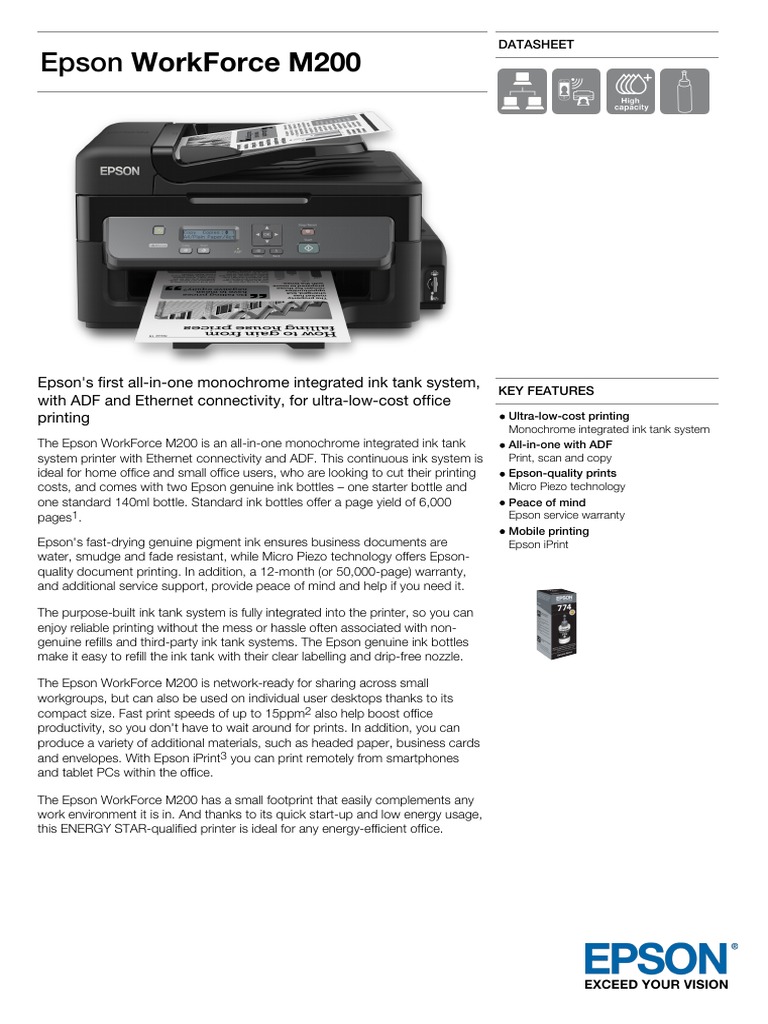 Epson WorkForce M200 Datasheet | Download Free PDF | Printer (Computing) | Image Scanner