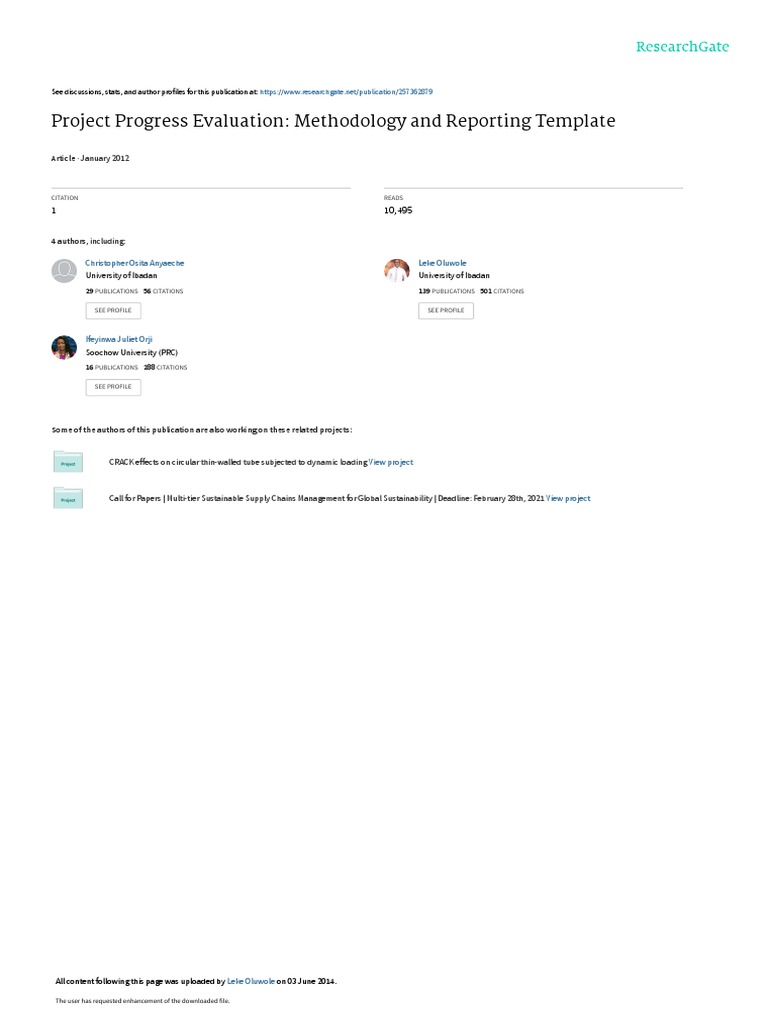 Project Progress Evaluation: Methodology and Reporting Template | PDF | Benchmarking | Project ...