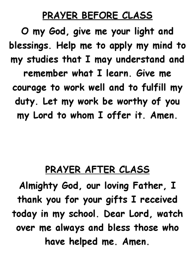 PRAYER BEFORE and AFTER CLASS | PDF