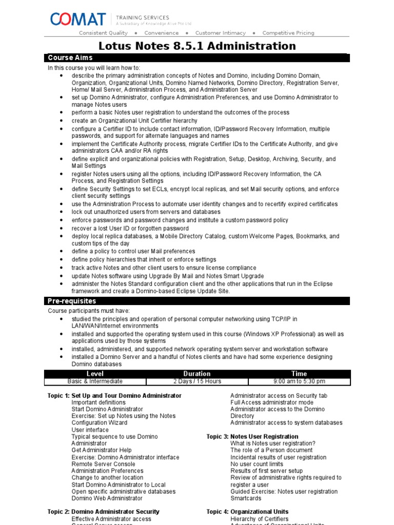 Lotus Notes 8.5.1 Admin Training Course | PDF | Ibm Notes | Password