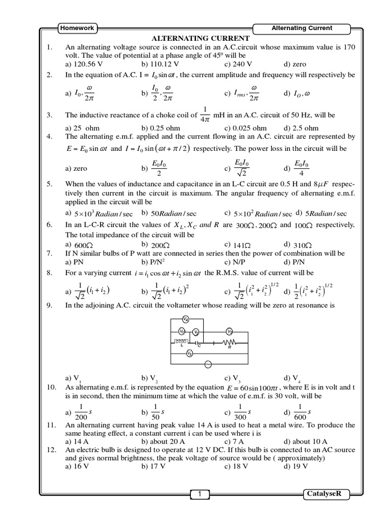 Alternating Current - Question | PDF | Inductor | Inductance
