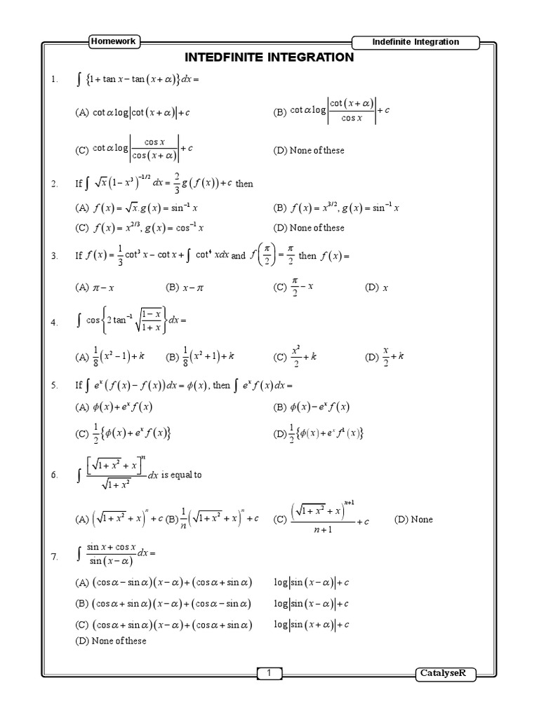 Indefinite Integration - Question | PDF