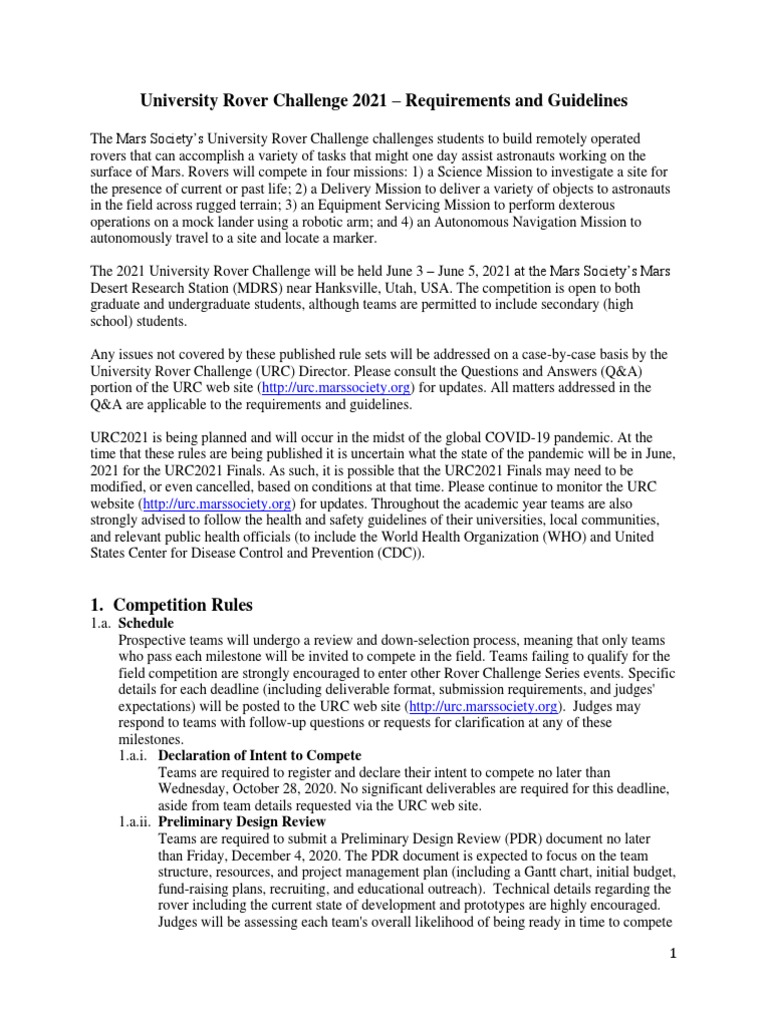 University Rover Challenge Rules 2021 | PDF | Rover (Space Exploration ...