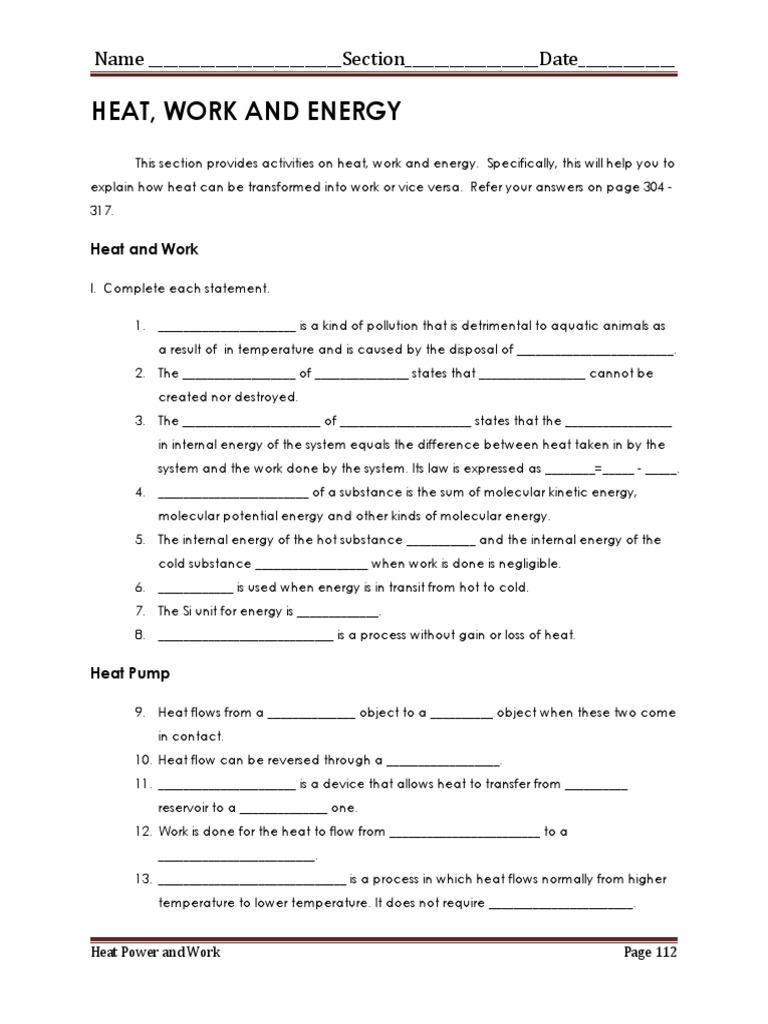 Understanding Heat, Work, and Energy Through Hands-On Activities | PDF ...