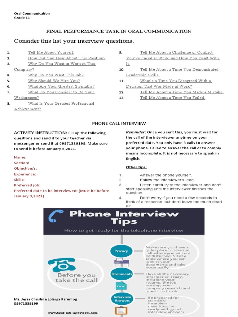 Consider This List Your Interview Questions.: Final Performance Task in ...