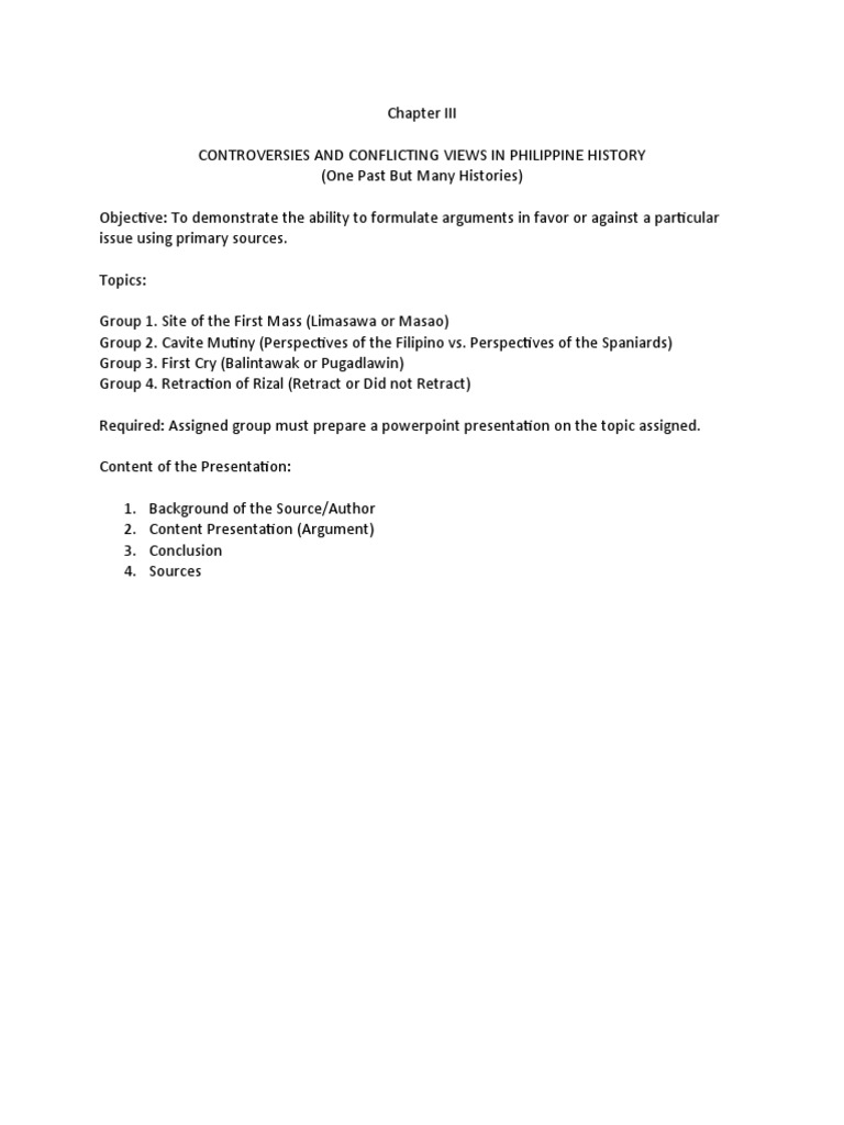 Chapter III. CONTROVERSIES AND CONFLICTING VIEWS IN PHILIPPINE HISTORY ... Chapter III. CONTROVERSIES AND CONFLICTING VIEWS IN PHILIPPINE HISTORY ...