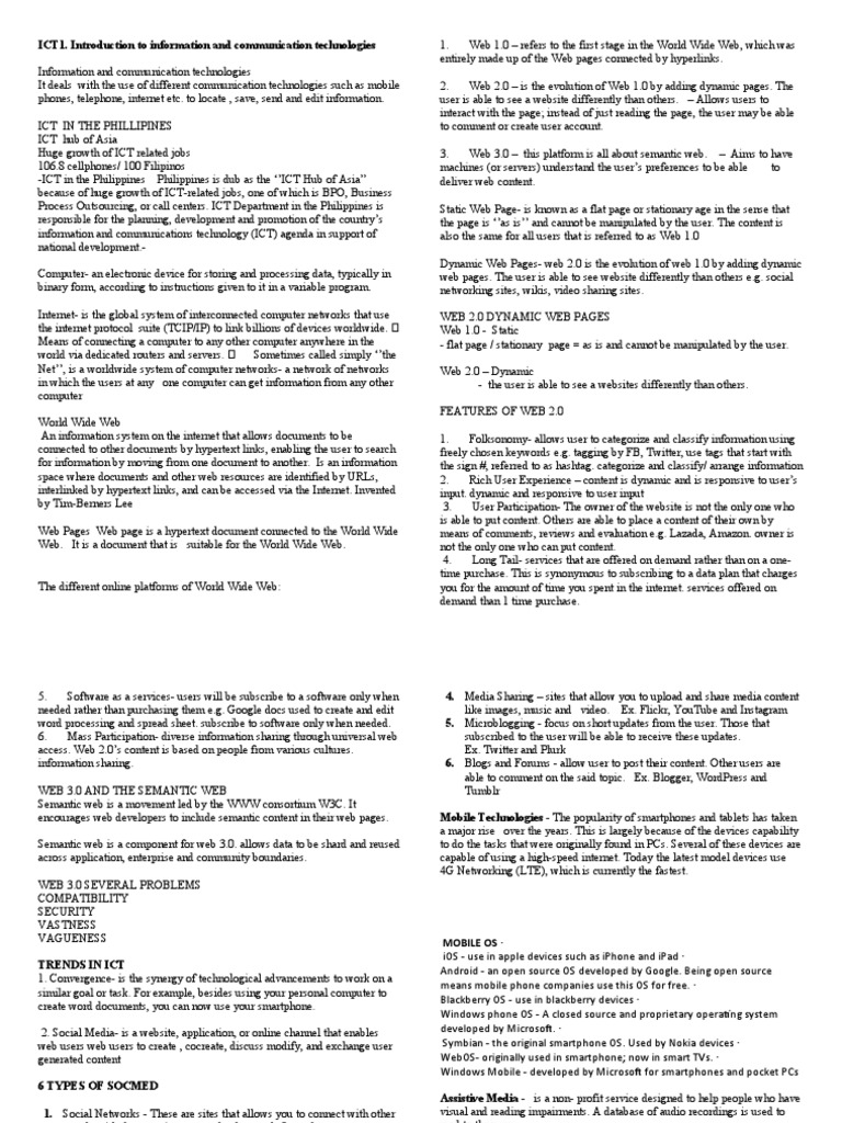 ICT1. Introduction To Information and Communication Technologies | PDF ...