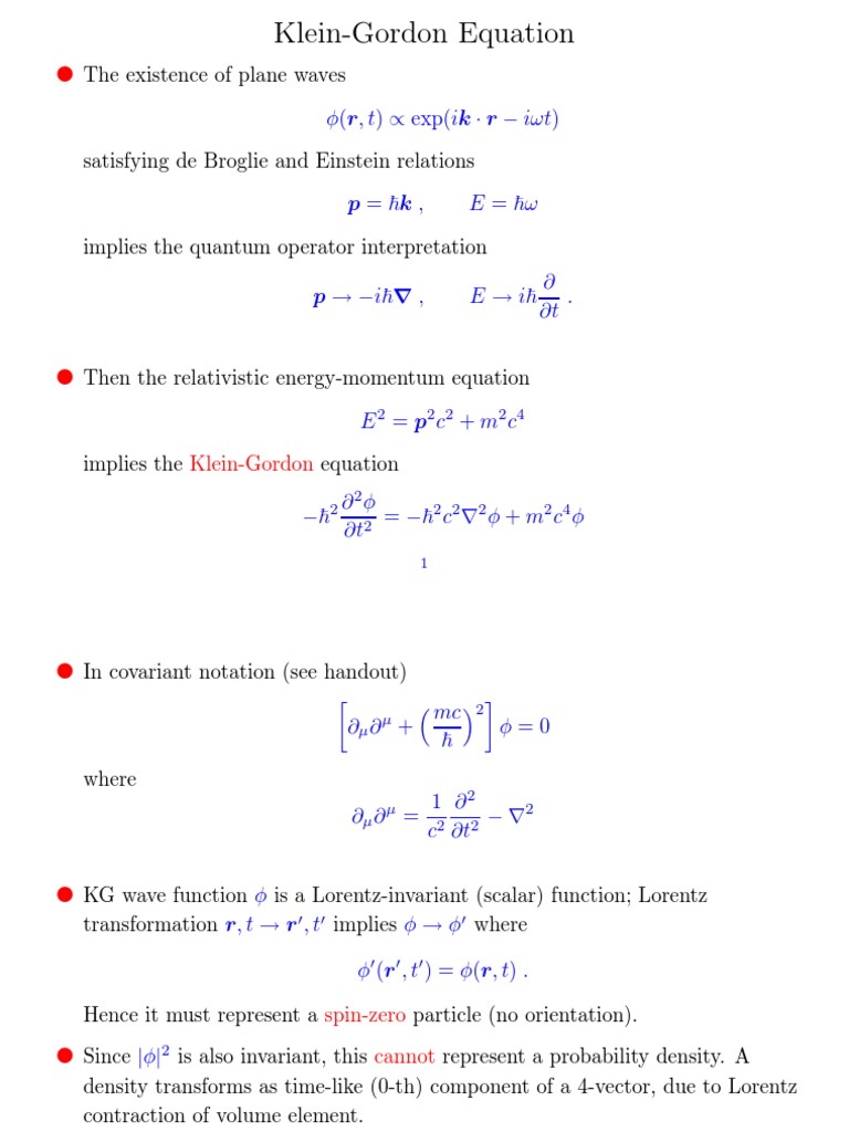 Klein-Gordon Equation: The Existence of Plane Waves | PDF | Quantum ...