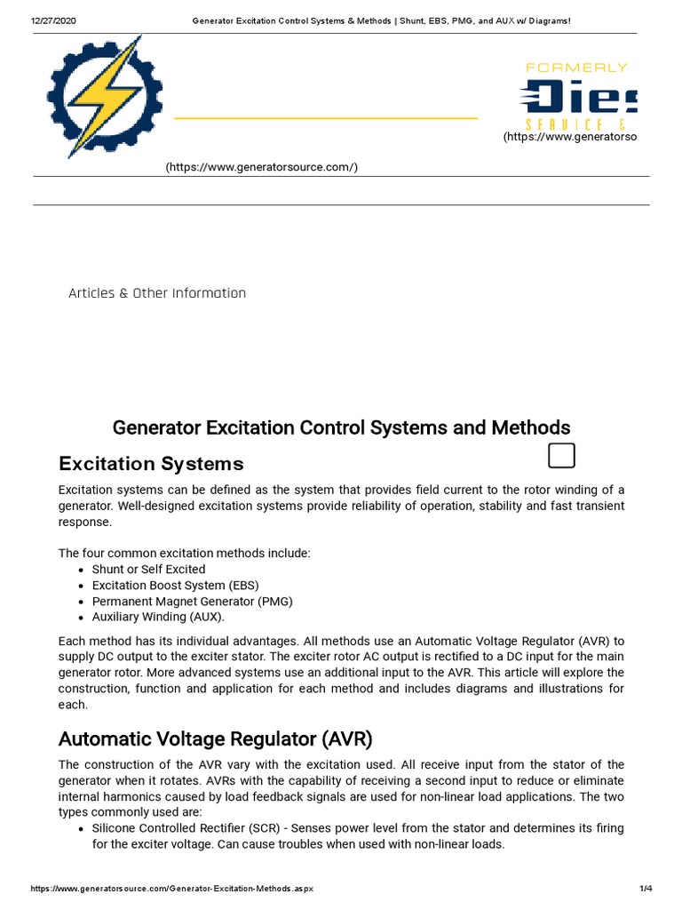 Generator Excitation Control Systems & Methods - Shunt, EBS, PMG, and ...