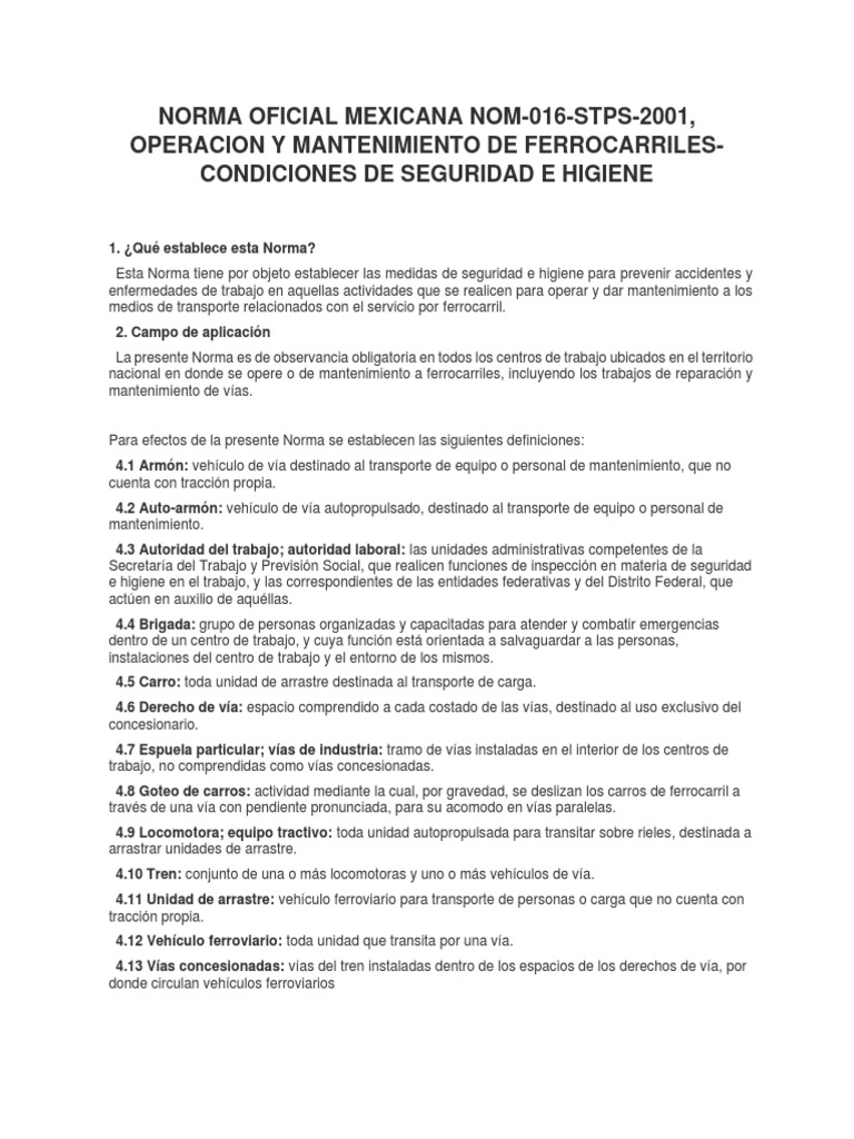 Norma Oficial Mexicana Nom-016-Stps-2001 | PDF | Transporte ferroviario ...