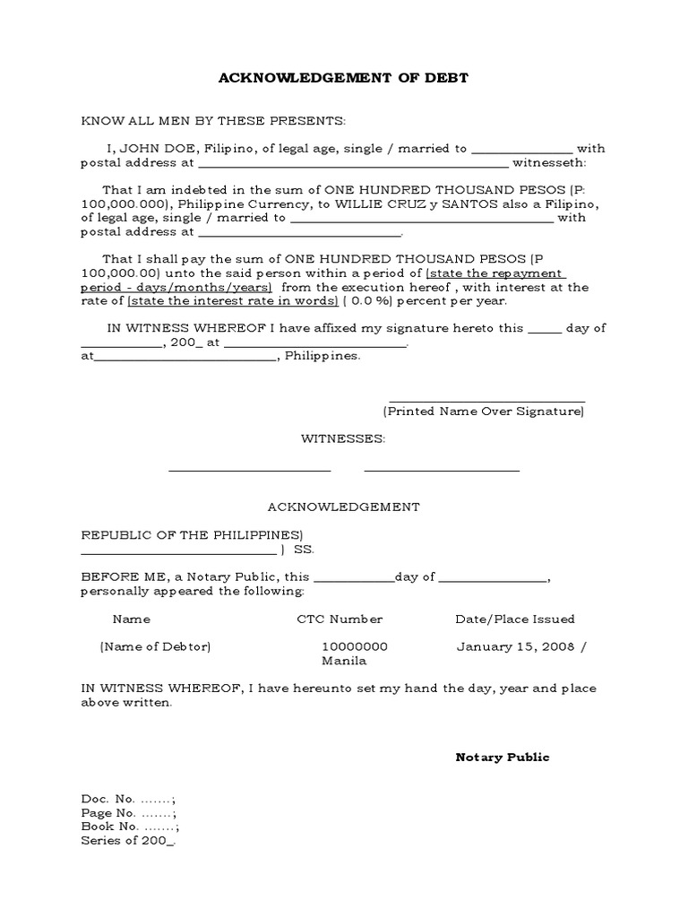 Acknowledgement of Debt | PDF