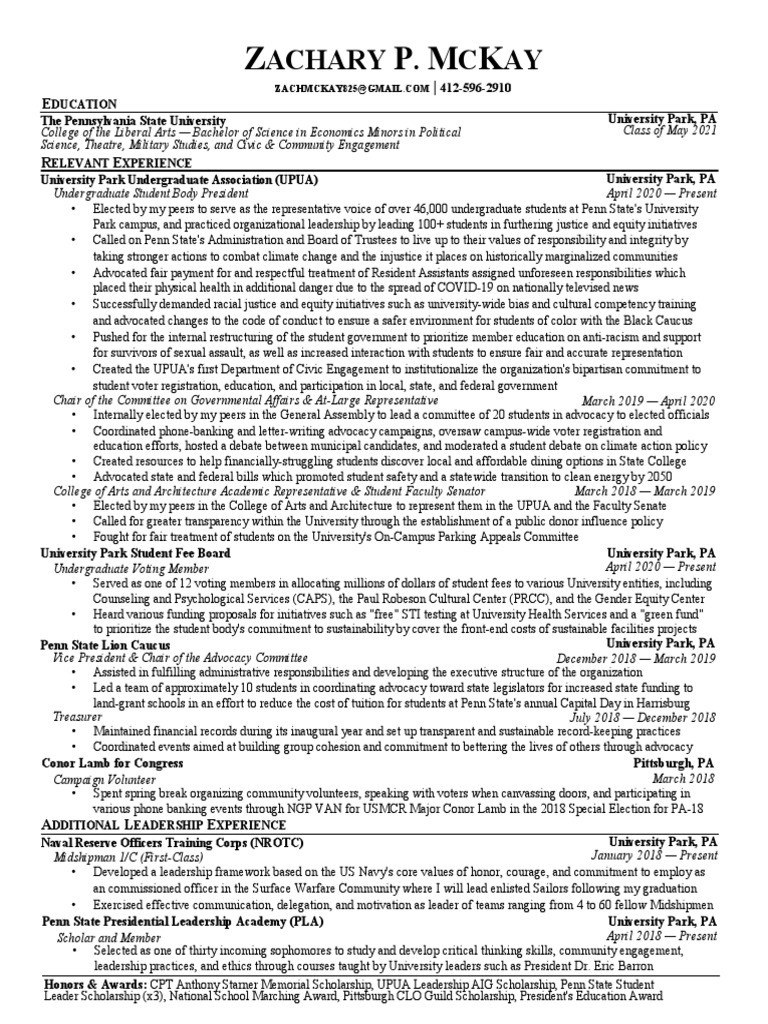 Zachary Mckay Public Resume | PDF | Pennsylvania State University ...