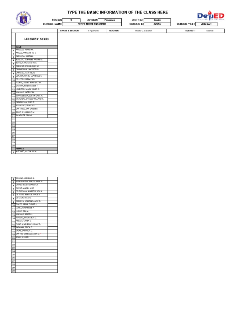 E Class Record 8 Aguinaldo Science R.CAYANAN | PDF