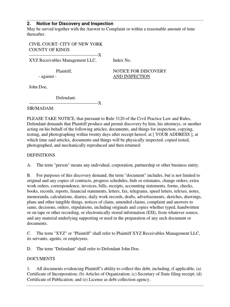 Notice For Discovery | PDF | Discovery (Law) | Credit