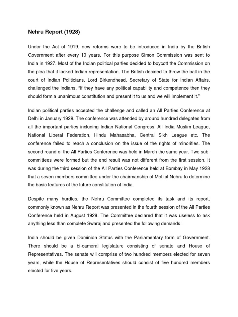 Nehru Report | PDF | Politics Of India | Government