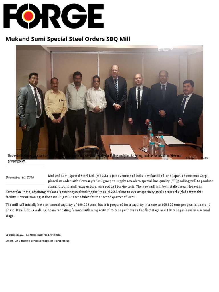Mukand Sumi Special Steel Orders SBQ Mill | PDF