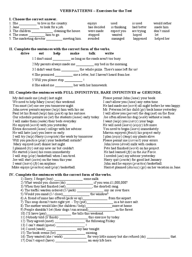 Verb Patterns EXERCISES | PDF
