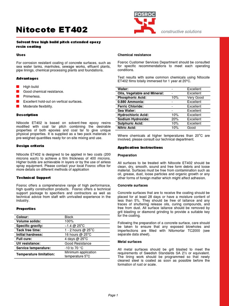 Nitocote ET402: Constructive Solutions | PDF | Epoxy | Concrete