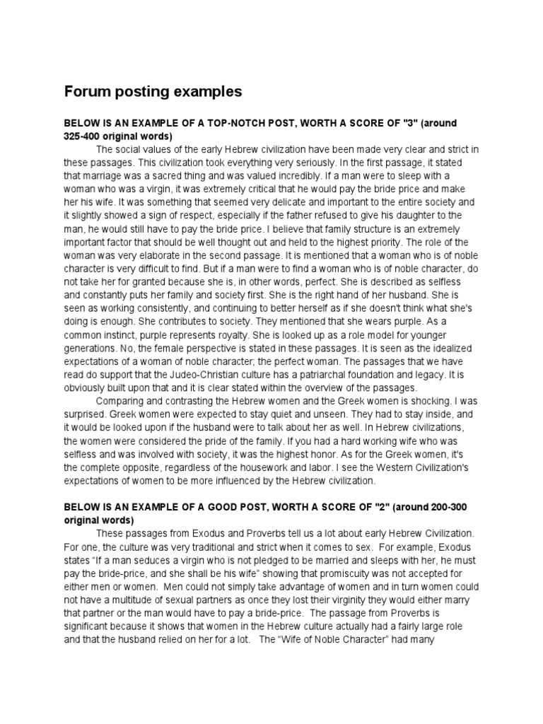 Moodle Forum Posting Examples | PDF | Virginity | Wife
