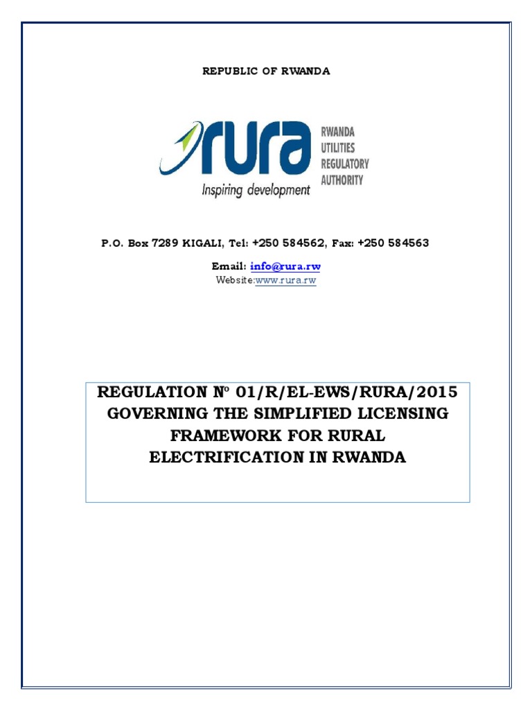 Regulation N 01/R/EL-EWS/RURA/2015 Governing The Simplified Licensing ...