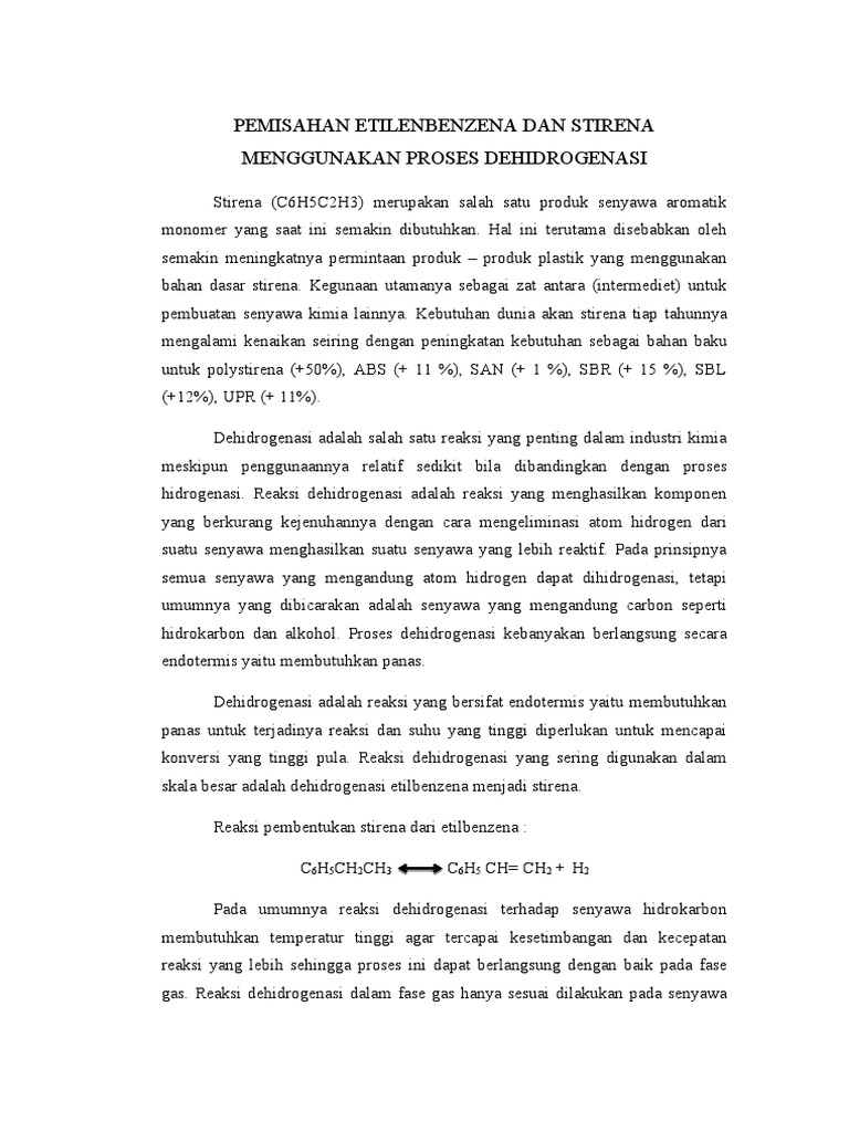 (Meha) Pemisahan Etilenbenzena Dan Stirena Menggunakan Proses ...