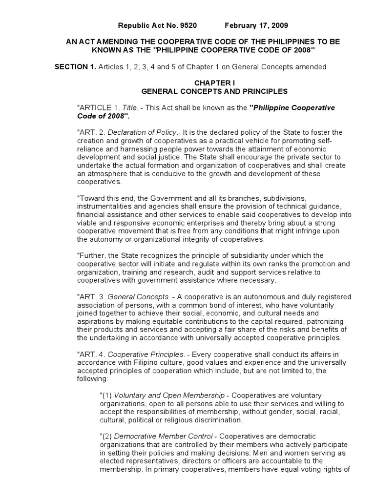 Philippine Cooperative Code 2008 | PDF | Cooperative | Policy