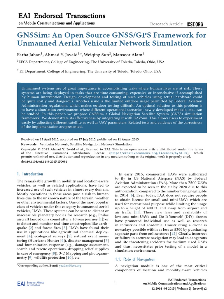Gnssim: An Open Source Gnss/Gps Framework For Unmanned Aerial Vehicular ...