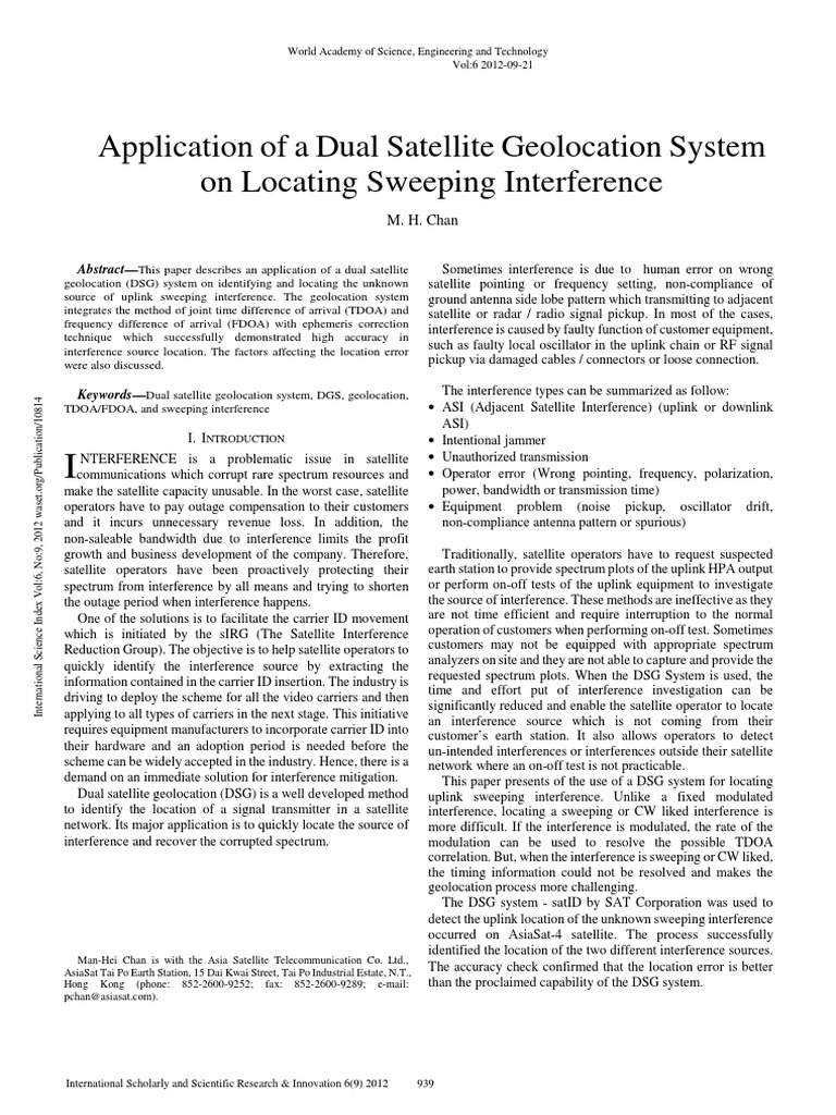 Application of A Dual Satellite Geolocation System On Locating Sweeping ...