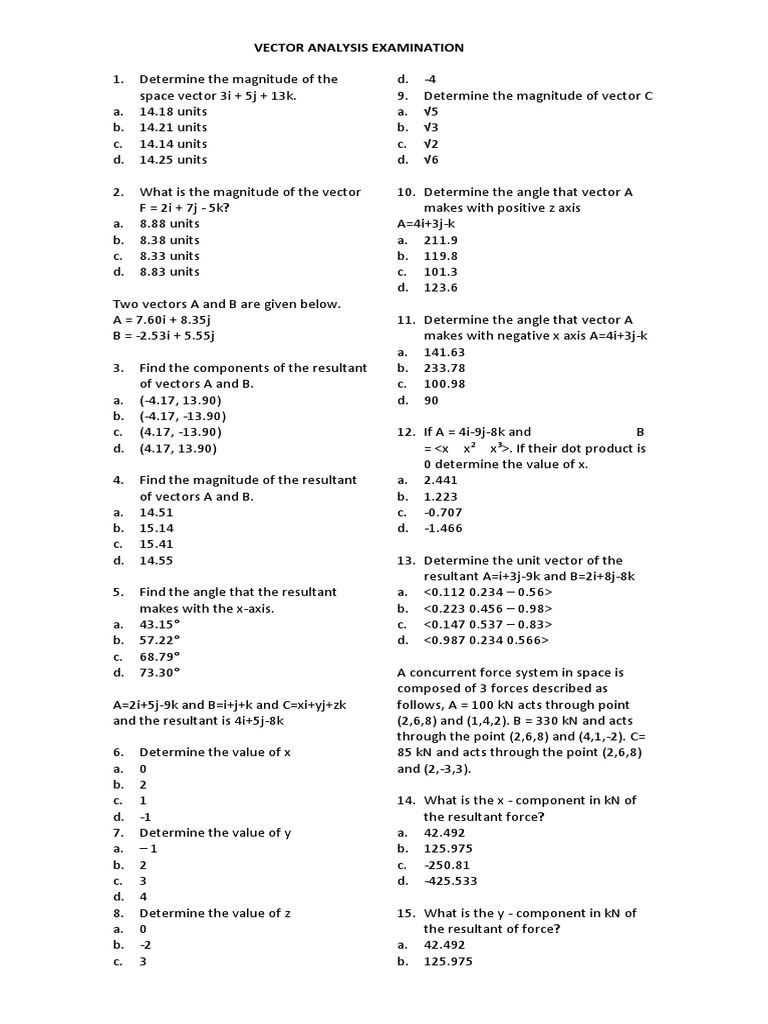 Module Exam - Vector Analysis PDF | PDF | Norm (Mathematics) | Euclidean Vector