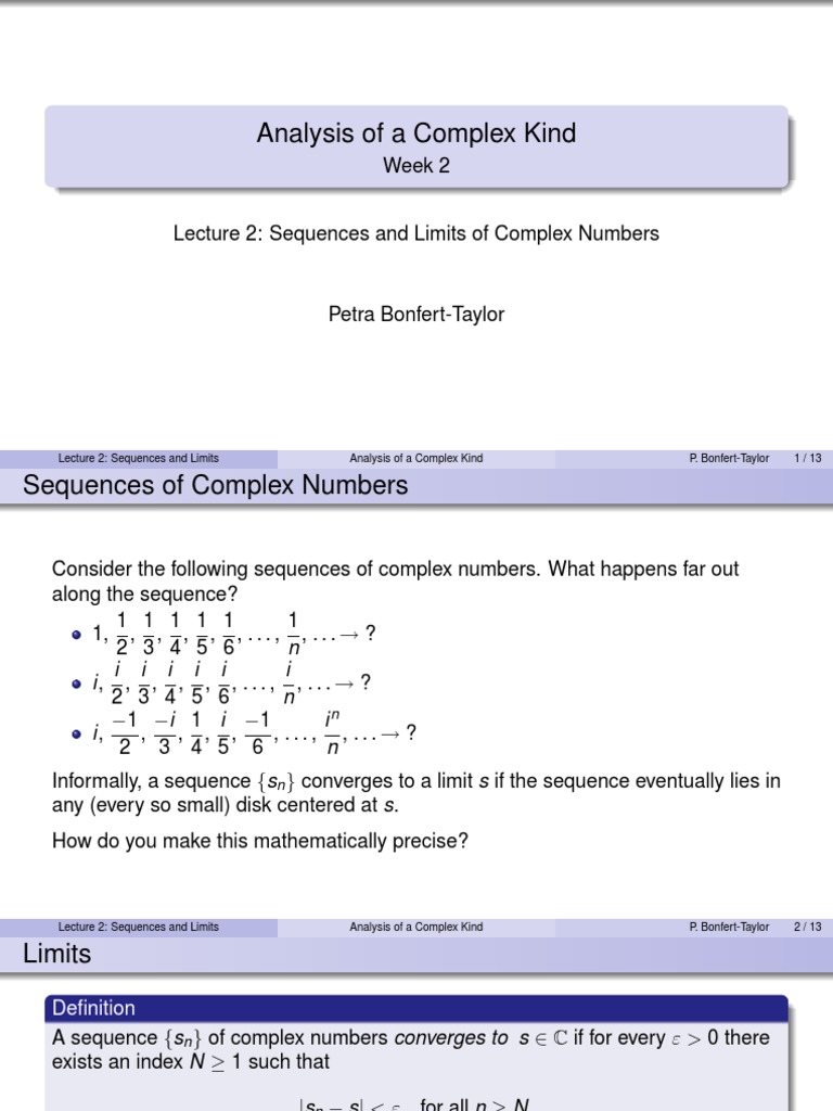 2.2 Sequences and Limits of Complex Numbers PDF | PDF | Sequence ...
