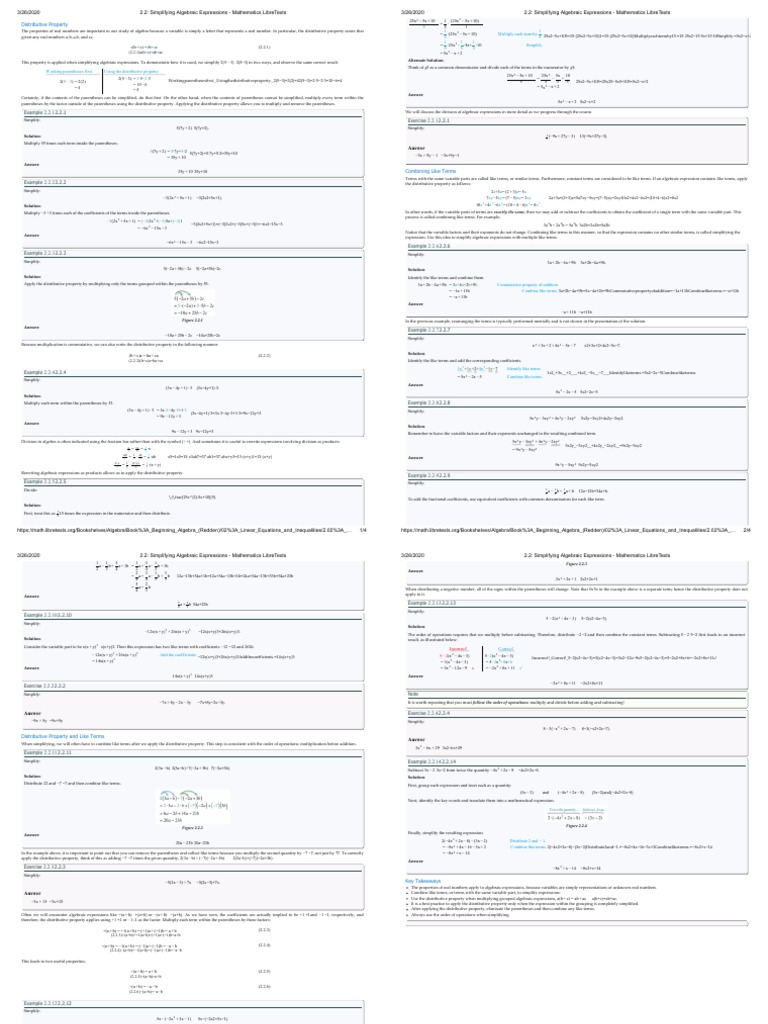 Algebra Simplification Guide | PDF | Multiplication | Elementary Mathematics