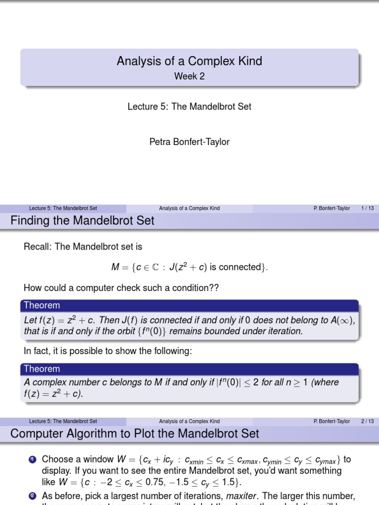 2.5 The Mandelbrot Set PDF | PDF | Chaos Theory | Complex Analysis