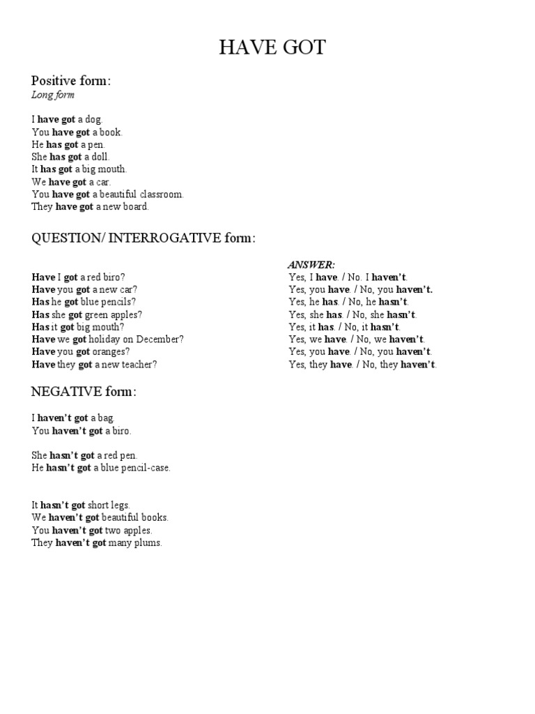Have Got: Positive Form | PDF