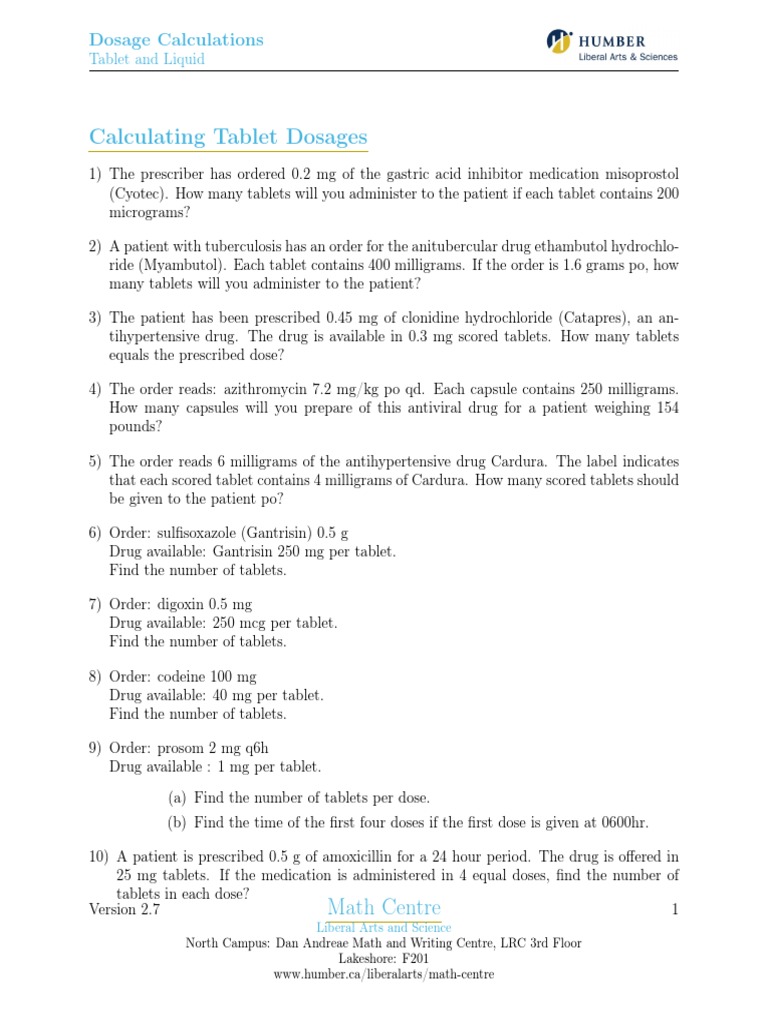 Dosage Calculations | PDF | Dose (Biochemistry) | Chemistry