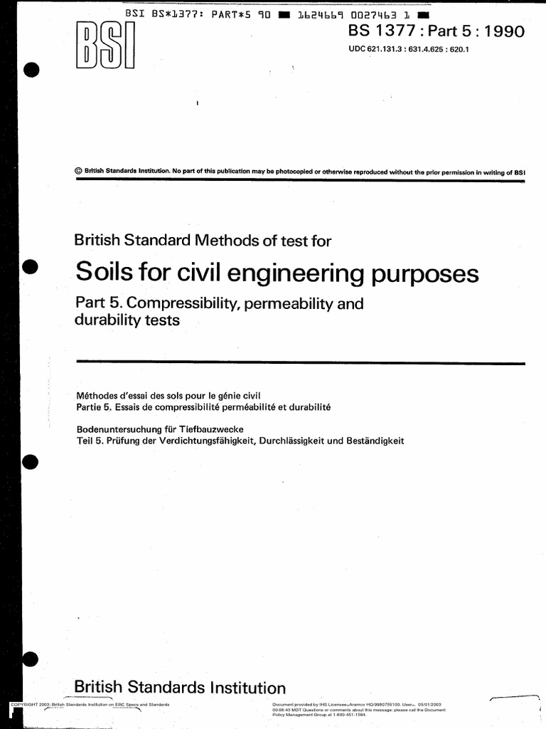 BS-1377 PART-5 SOIL Soil Comressability Permibility and | PDF ...