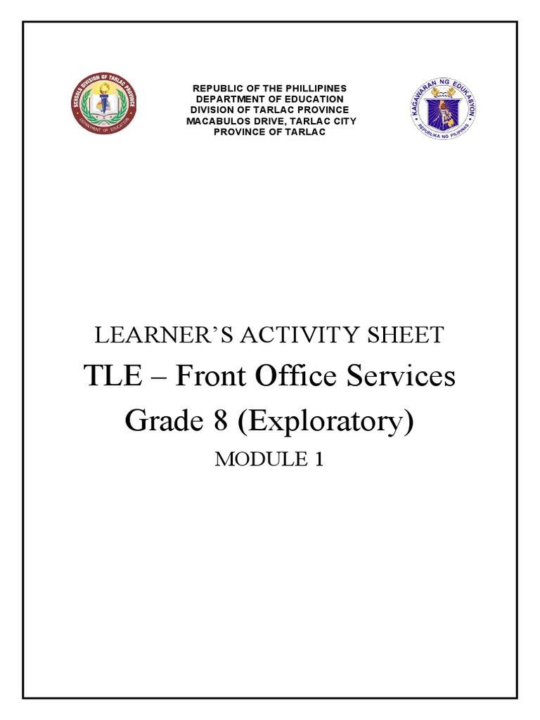 Grade 8 Front Office Services Activity Sheet | PDF