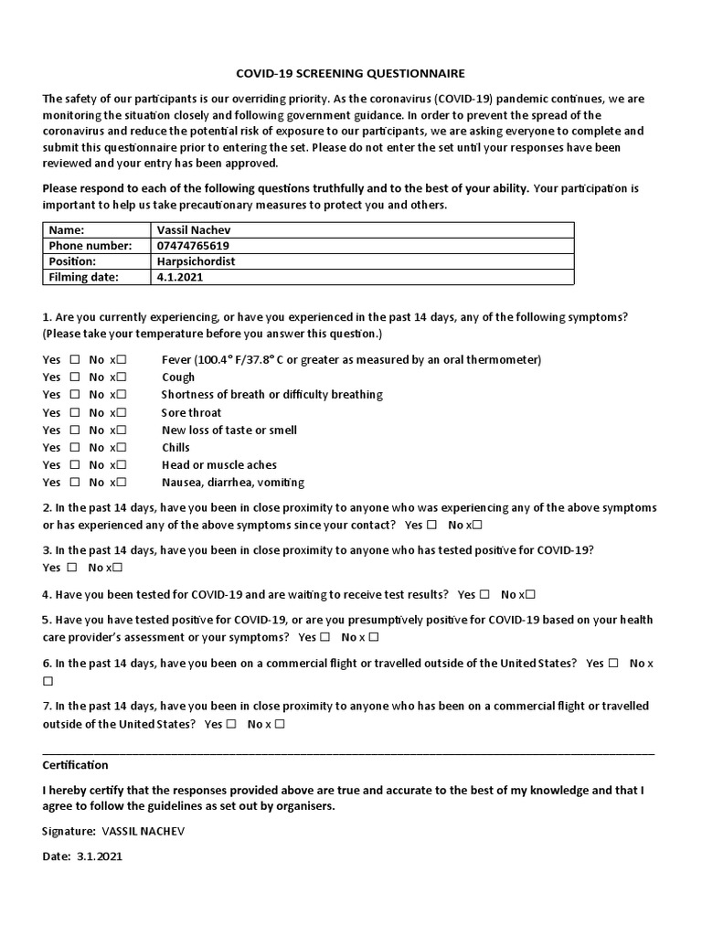 COVID Questionnaire | PDF | Epidemiology | Clinical Medicine