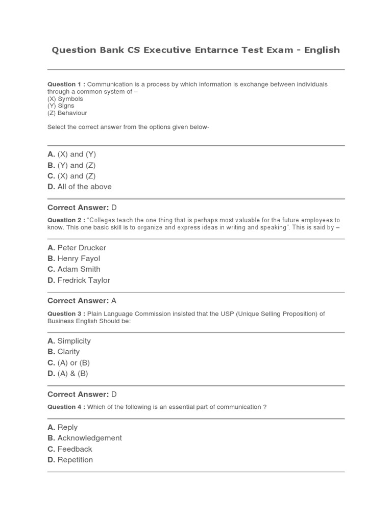 Question Bank CS Executive Entarnce Test Exam - English | PDF ...