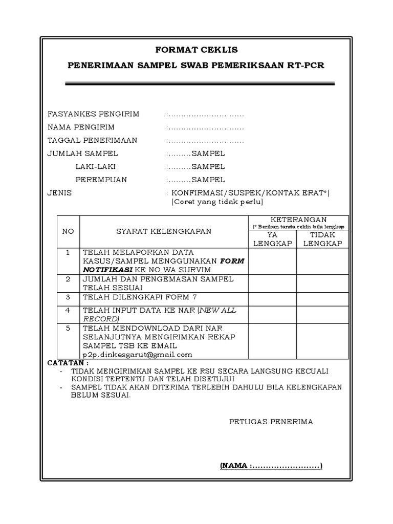 Format Ceklis Pengiriman Sampel | PDF
