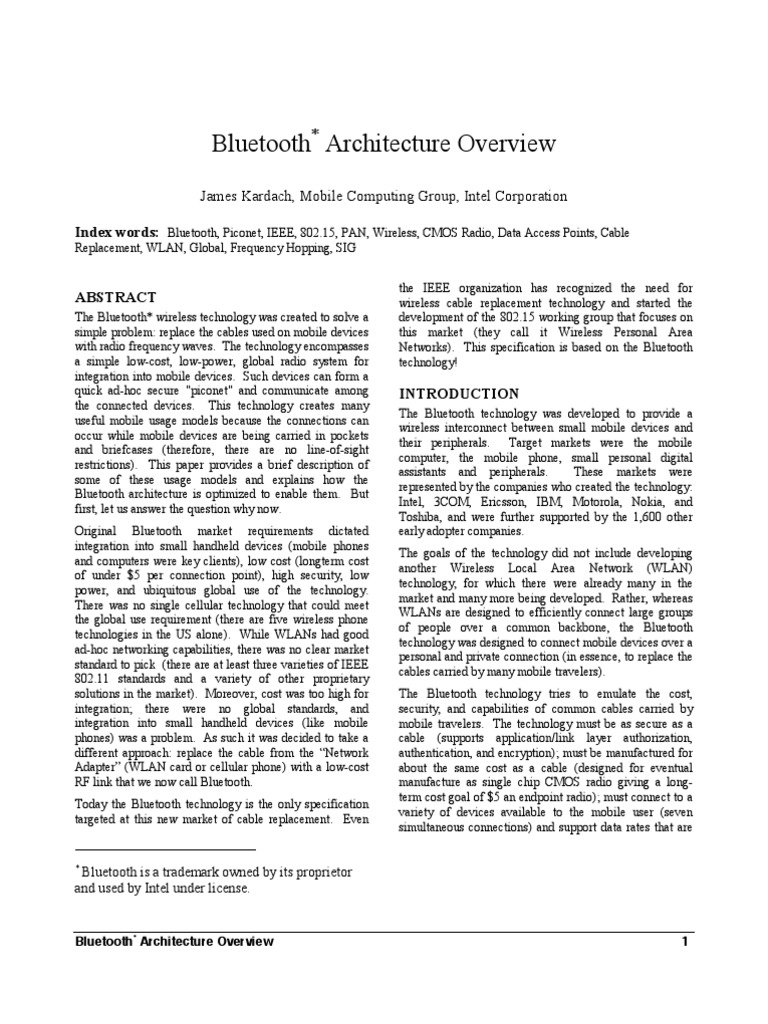 Bluetooth Architecture Overview: James Kardach, Mobile Computing Group ...