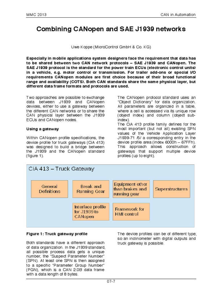 Combining Canopen and Sae J1939 Networks | PDF | Telecommunications | Computer Science