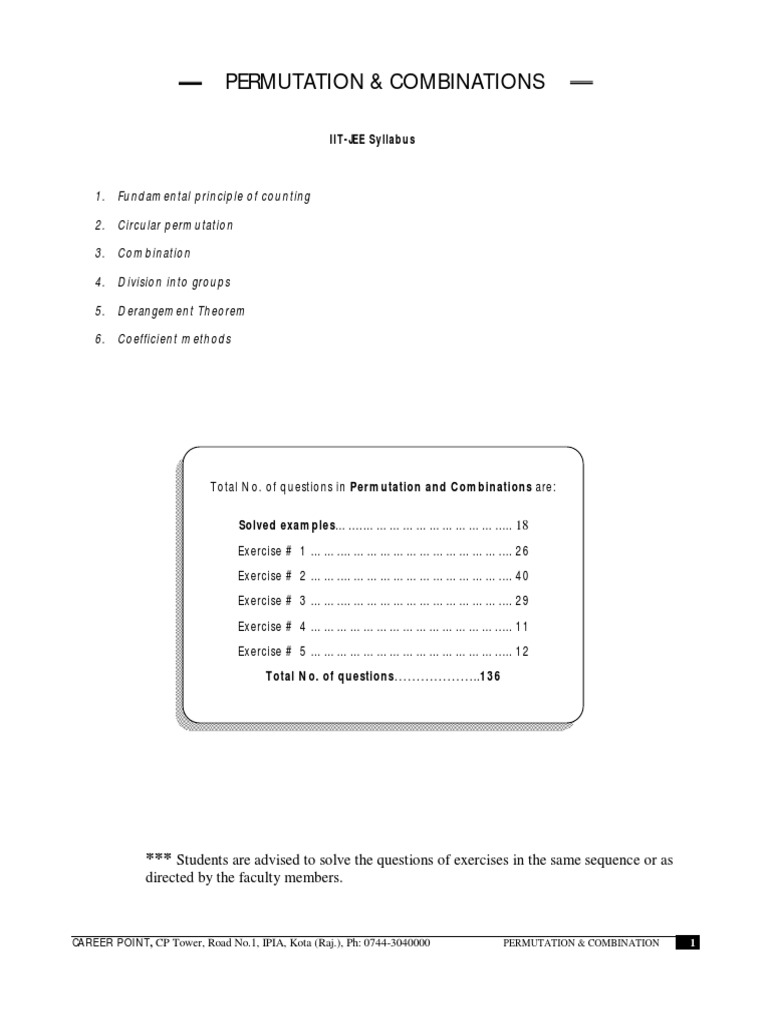 Permutation & Combinations | PDF | Permutation | Discrete Mathematics