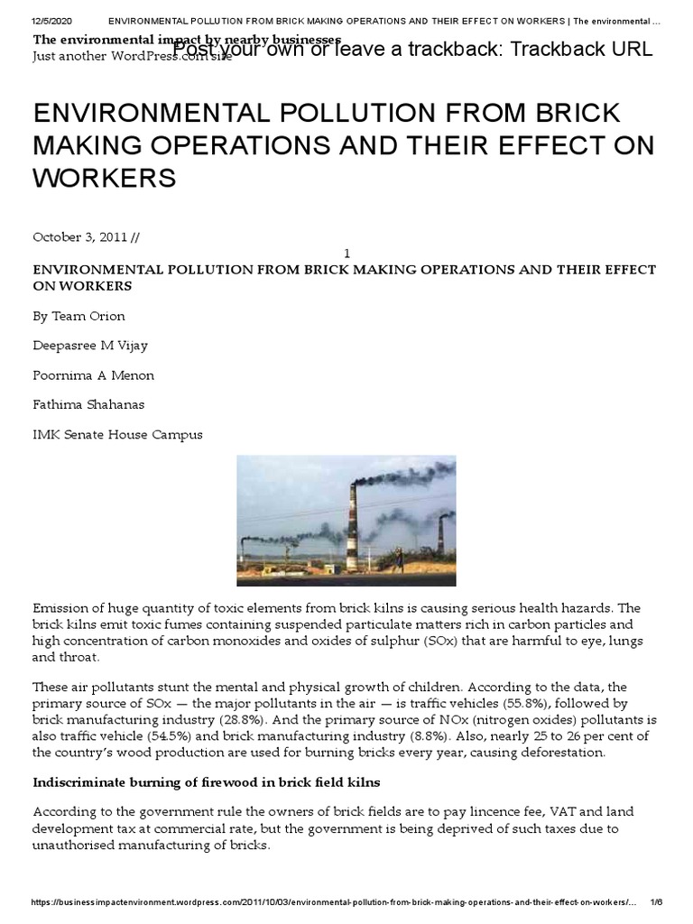 ENVIRONMENTAL POLLUTION FROM BRICK MAKING OPERATIONS AND THEIR EFFECT ...