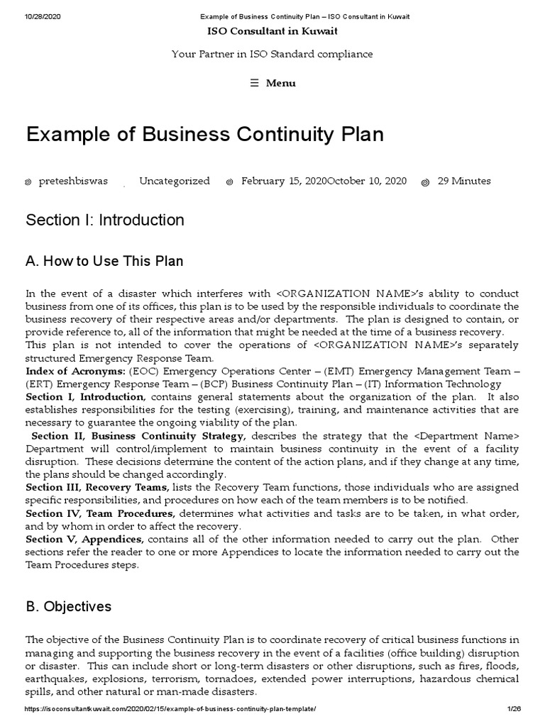 Example of Business Continuity Plan | PDF | United States Postal ...